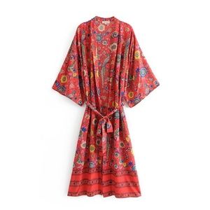TheBoldBohemian | Swim | New Floral Lovebird Red Gypsy Boho Robe Kimono ...